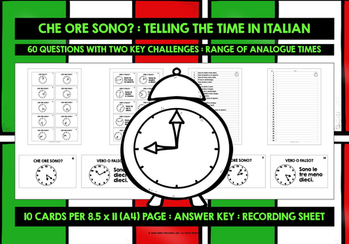 ITALIAN TELLING THE TIME CHALLENGE CARDS ANALOGUE CLOCK TIMES ...