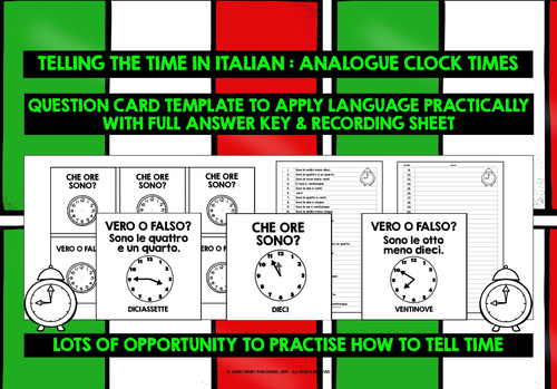 ITALIAN TELLING THE TIME CHALLENGE CARDS ANALOGUE CLOCK TIMES ...