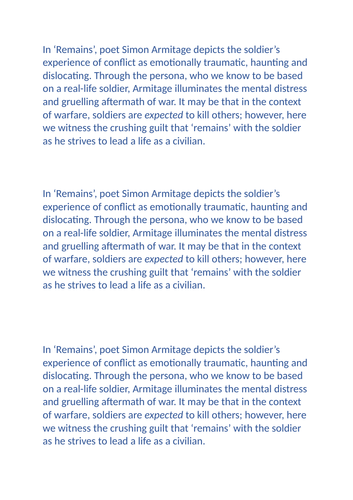 AQA - Anthology SOW War Poems only | Teaching Resources