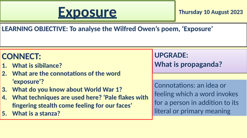 AQA - Anthology SOW War Poems only | Teaching Resources