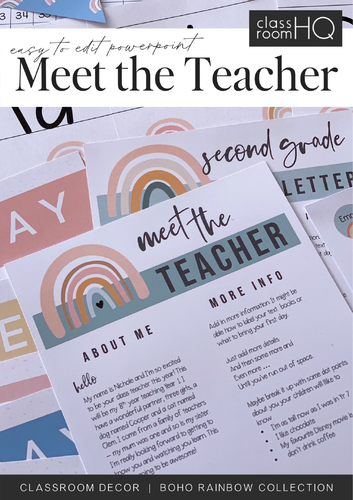 Modern BOHO RAINBOW Meet The Teacher + Newsletter Templates | Teaching ...