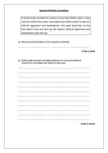 A-Level Psychology - CORRELATIONS [Year 1 Research Methods] | Teaching ...