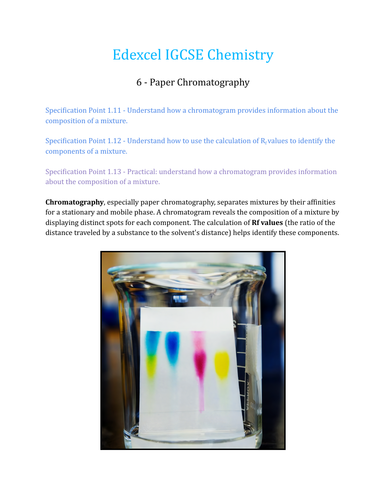 Edexcel IGCSE Chemistry Lesson 6 - Paper Chromatography | Teaching ...