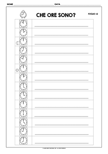 Telling Time Worksheets In Italian