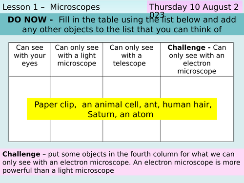 Year 7 - Cells - L1.Microscopes - Activate Book 1 | Teaching Resources