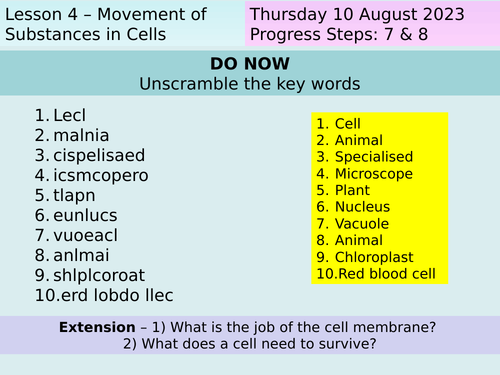 Year 7 Science - Cells - L4. Diffusion | Teaching Resources