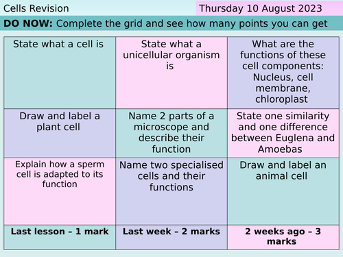 Year 7 Science - Cells - Knowledge Tracker / Revision Lesson | Teaching ...