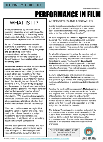 Beginner's Guide to Performance in Film | Teaching Resources