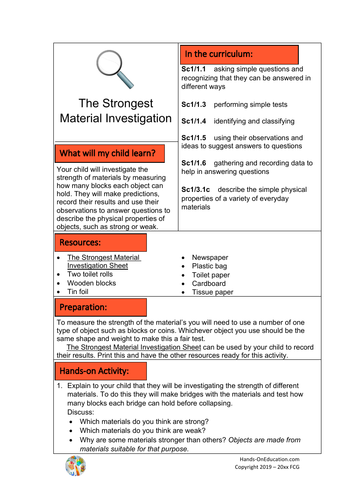 Ks1 Material Investigations One Bundle Hands On Education Teaching