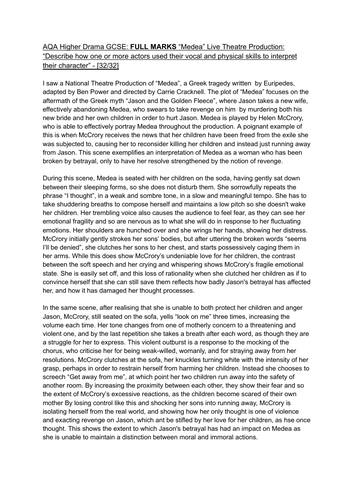 AQA Higher Drama GCSE: FULL MARKS “Medea” Live Theatre Production 32 ...