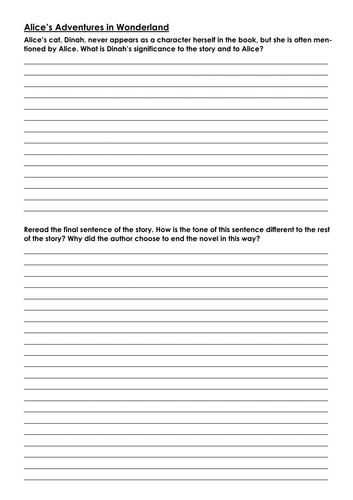 Alice's Adventures in Wonderland - essay questions | Teaching Resources