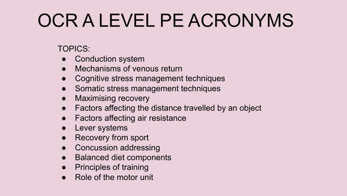 OCR A Level PE Acronmys | Teaching Resources