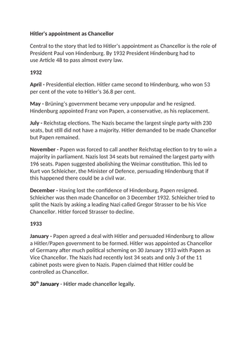 Nazi Germany - Hitler raise to Chancellorship | Teaching Resources