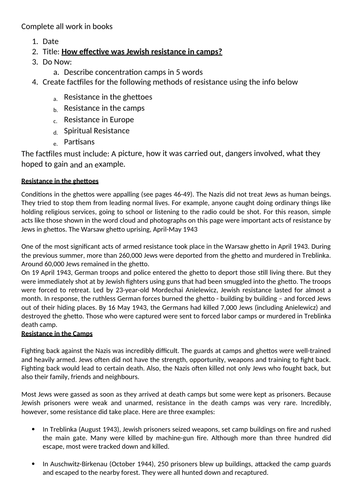 Holocaust - Jewish resistance | Teaching Resources