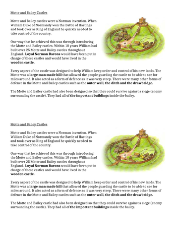 Motte and Bailey Castles 1066 - KS3 History Normans | Teaching Resources
