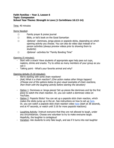 Devotion - Compassion (Faith Family Year 2) | Teaching Resources