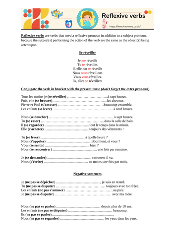 French daily routine using reflexive verbs in present tense, la routine ...