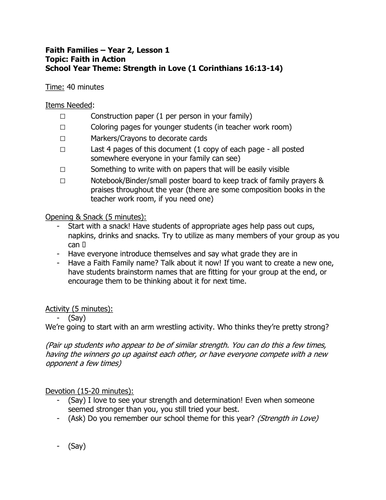 Devotion - Faith In Action (Faith Family Year 2) | Teaching Resources