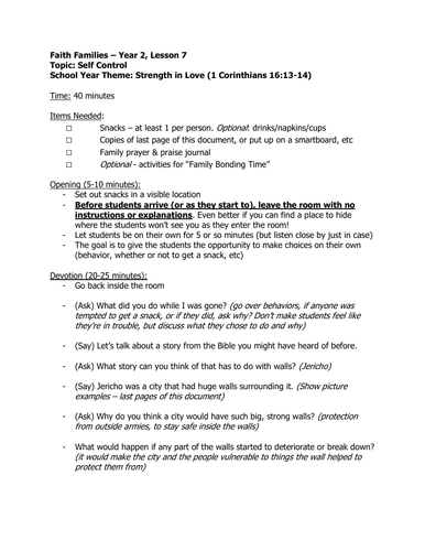 Devotion - Self-Control (Faith Family Year 2) | Teaching Resources