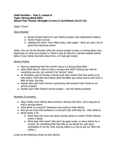 Devotion - Strong Work Ethic (Faith Family Year 2) | Teaching Resources
