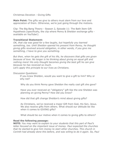 Christmas Devotion - Giving Gifts | Teaching Resources