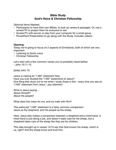 God's Voice & Christian Fellowship Bible Study | Teaching Resources