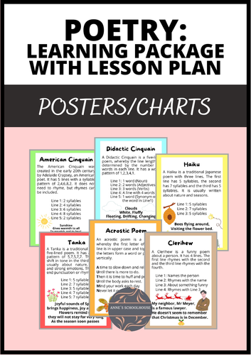 Poetry Learning Package: Cinquains, Haiku, Tanka, Acrostic Poem ...