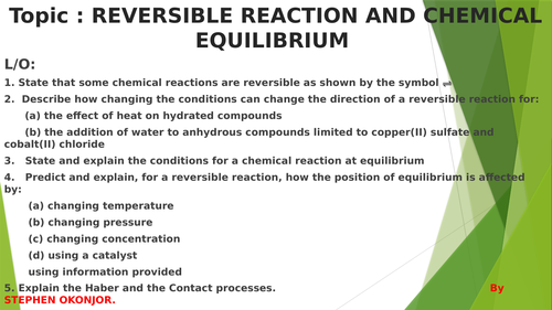 IGCSE CHEMISTRY: REVERSIBLE REACTION AND EQUILIBRIUM | Teaching Resources