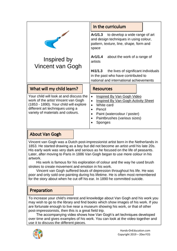 KS1 Vincent van Gogh Bundle | Hands-On Education | Teaching Resources