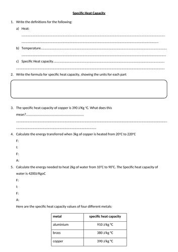 Specific Heat Capacity Required Practical | Teaching Resources