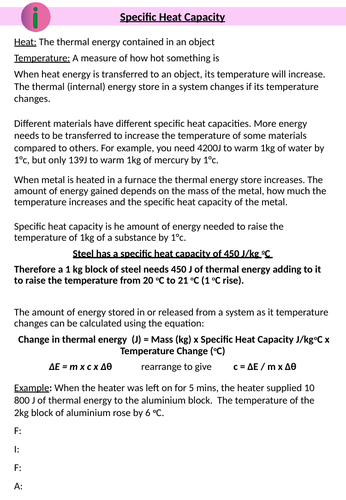 Specific Heat Capacity Required Practical | Teaching Resources