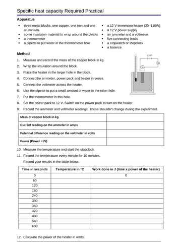 Specific Heat Capacity Required Practical | Teaching Resources