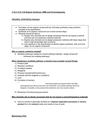 AQA ALEVEL A* ORGANIC CHEMISTRY SPEC WRITTEN NOTES | Teaching Resources