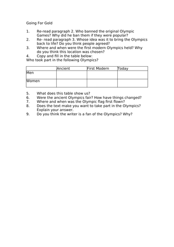 Reading Greek Y5 Going for Gold Greek Olympic | Teaching Resources