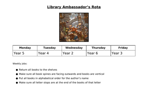 Library Ambassador's Rota | Teaching Resources