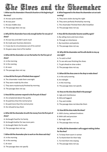 The Elves and the Shoemaker | Teaching Resources