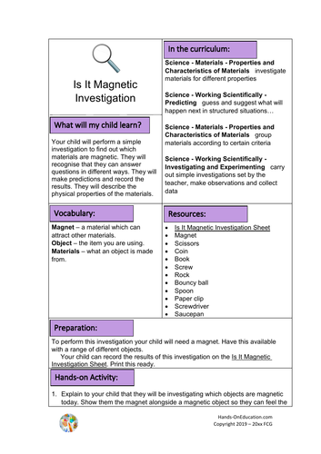 Material Investigations: One Activities | Senior Infants Bundle | Hands ...