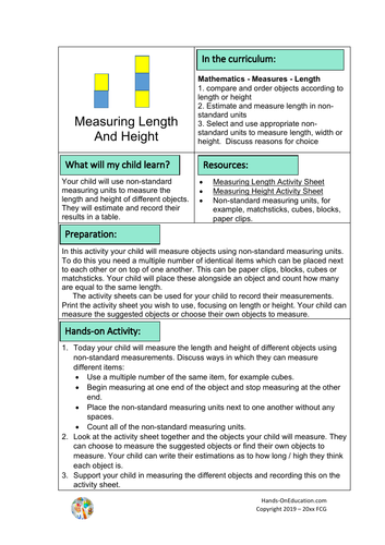 Measurements: One Activities | Senior Infants Bundle | Hands-On ...