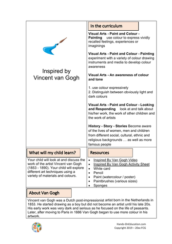 Vincent van Gogh Activities | Senior Infants Bundle | Hands-On ...