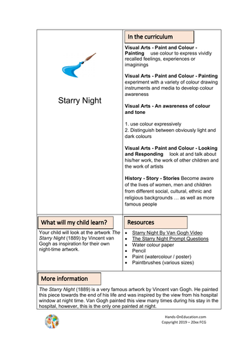Vincent van Gogh Activities | Senior Infants Bundle | Hands-On ...