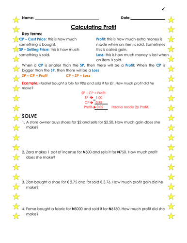 Profit (Difficulty - Easy) | Teaching Resources