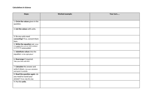 Physics calculations scaffolding strips | Teaching Resources