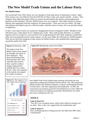 New Model Trade Unions & the origins of the Labour Party | Teaching ...