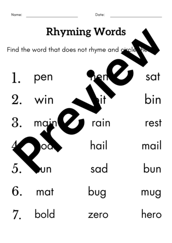 find the rhyming words worksheet for kindergarten - match the rhyming ...