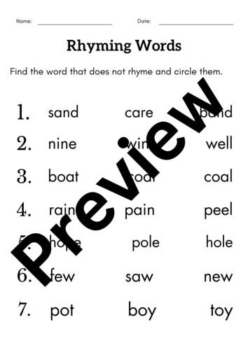 find the rhyming words worksheet for kindergarten - match the rhyming ...