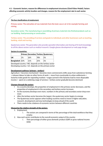 Igcse Geography Economic Activity And Energy Revision Notes Teaching Resources
