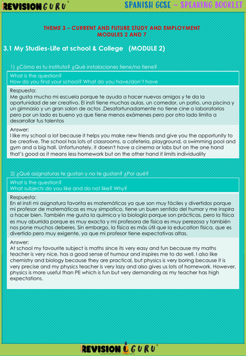 Spanish Speaking Questions Theme 3 | Teaching Resources