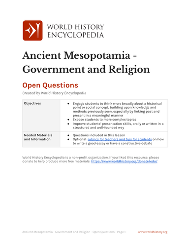 Mesopotamia: Government & Religion | Teaching Resources