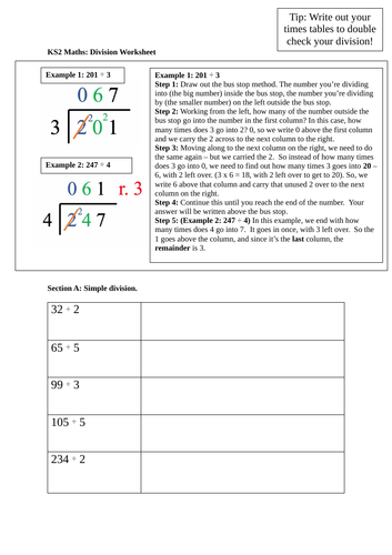 KS3 Maths: Long division worksheet | Teaching Resources