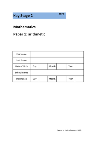 5 different copies of Paper 1 Key Stage 2 Maths SATs based on 2023 ...